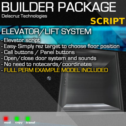 Second Life Marketplace - BOX SCRIPT - ELEVATOR SCRIPT(no mod) - Delacruz Technologies
